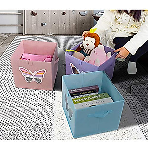 Homyfort Cube Storage Bins Organizer Container,12x12 Foldable Storage Bins Basket with Clear Window for Pantry Closet,Toys,Bedroom-Butterfly Set of 4