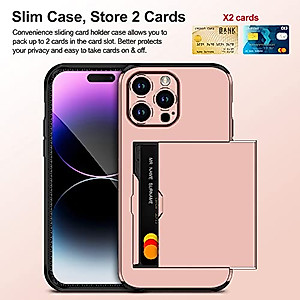 SAMONPOW 4-in-1 iPhone 14 Pro Max Case with Screen Protector & Camera Cover Hybrid iPhone 14 Pro Max Case Wallet Card Holder Shockproof Protective Case for iPhone 14 Pro Max Case - Rose Gold