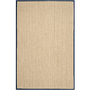 SAFAVIEH Natural Fiber Collection Area Rug - 6' x 9', Natural & Blue, Border Herringbone Seagrass Design, Easy Care, Ideal for High Traffic Areas in Living Room, Bedroom (NF115E)
