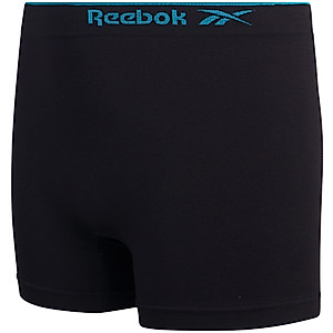 Reebok Girls' Boyshorts Underwear - 4 Pack Soft Seamless Long Leg Boy Shorts - Playground Shorts for Girls (6-16), Size 8-10, Black With Tipping Waistband