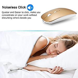 Bluetooth Wireless Mouse, Dual Mode Slim Rechargeable Wireless Mouse Silent Cordless Mouse with Bluetooth 4.0 and 2.4G Wireless, Compatible with Laptop, PC, Windows Mac Android OS Tablet (Gold)