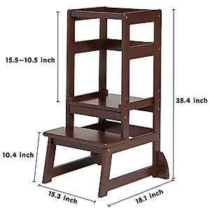 SDADI LT05E Mother's Helper Adjustable Height Kitchen Step Stool, Children Kids Toddlers Counter Level Learning Stool for Kitchen & Bathroom, Espresso