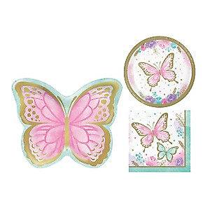 Party Creations Butterfly Party Supplies for 8 People | Floral Butterfly Themed Paper Plates and Napkins | Butterfly Shimmer Design, Multicolor