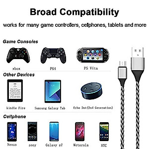 TPLTECH Cord for Charging Xbox One Controller Nylon-braided Controller USB Cable Durable Android Micro USB 2.0 Cable Compatible with Xbox One Controller Charger Cord 2Pack 10FT