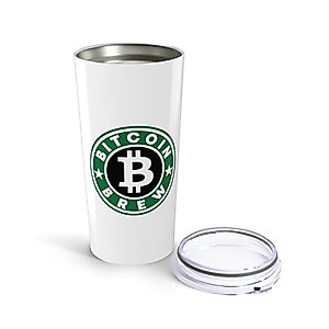 Crypto Coffee Tumbler | Bitcoin Brew Travel Mug | Stainless Steel | 20 oz | White