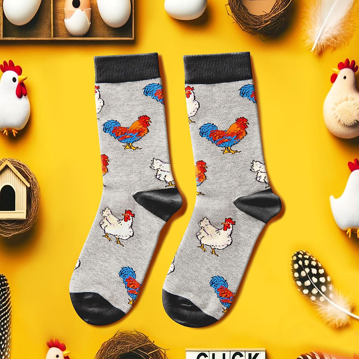 HAPPYPOP Funny Farmer Gifts Chicken Gifts Men, Chicken Wing Socks Farm Animal Rooster Socks Dad