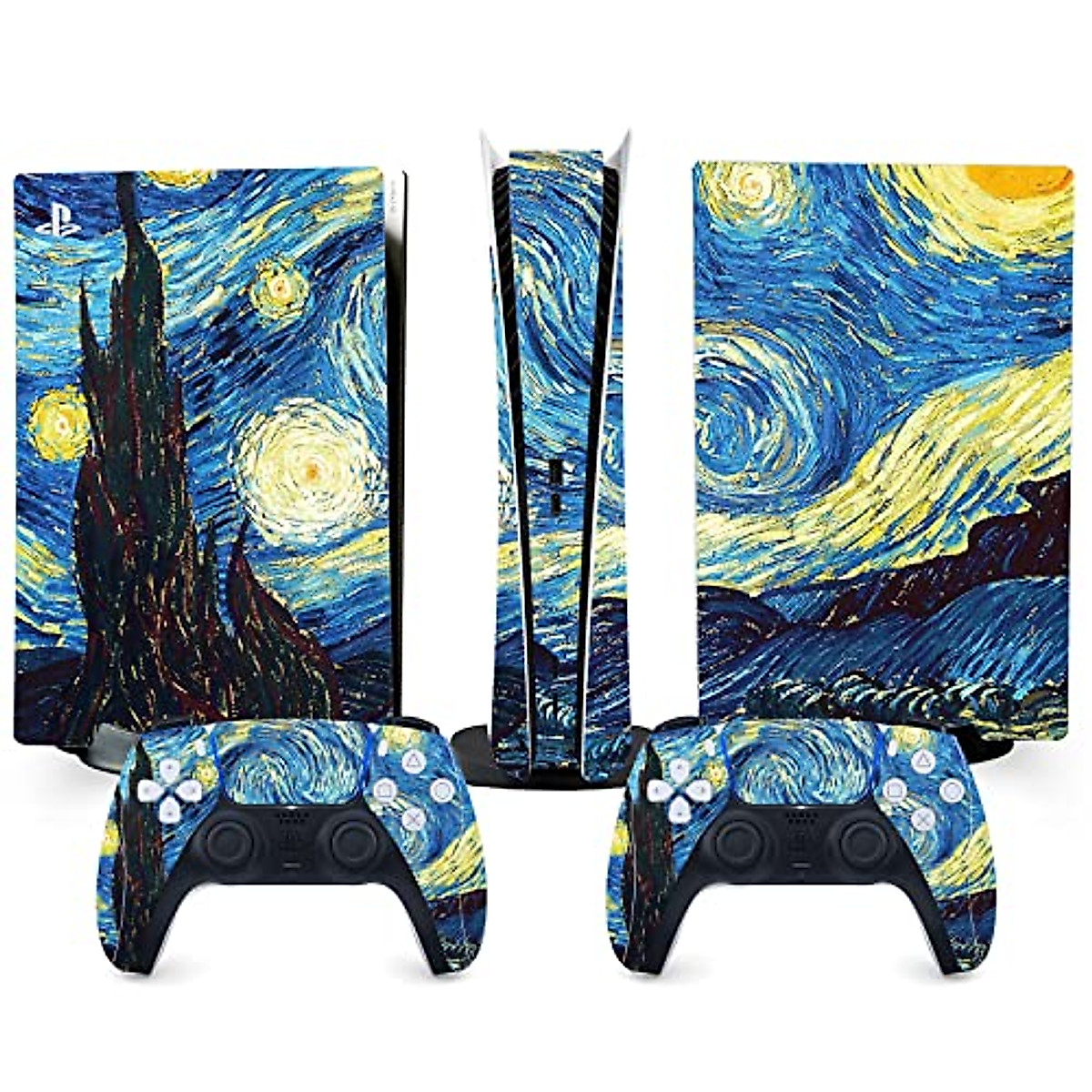 TANOKAY PS5 Console Skin and Controller Skin Set | Painting Starry Night Van Gogh | Matte Finish Vinyl Wrap Sticker Full Decal Skins | Compatible with Sony Playstation 5 Digital Edition