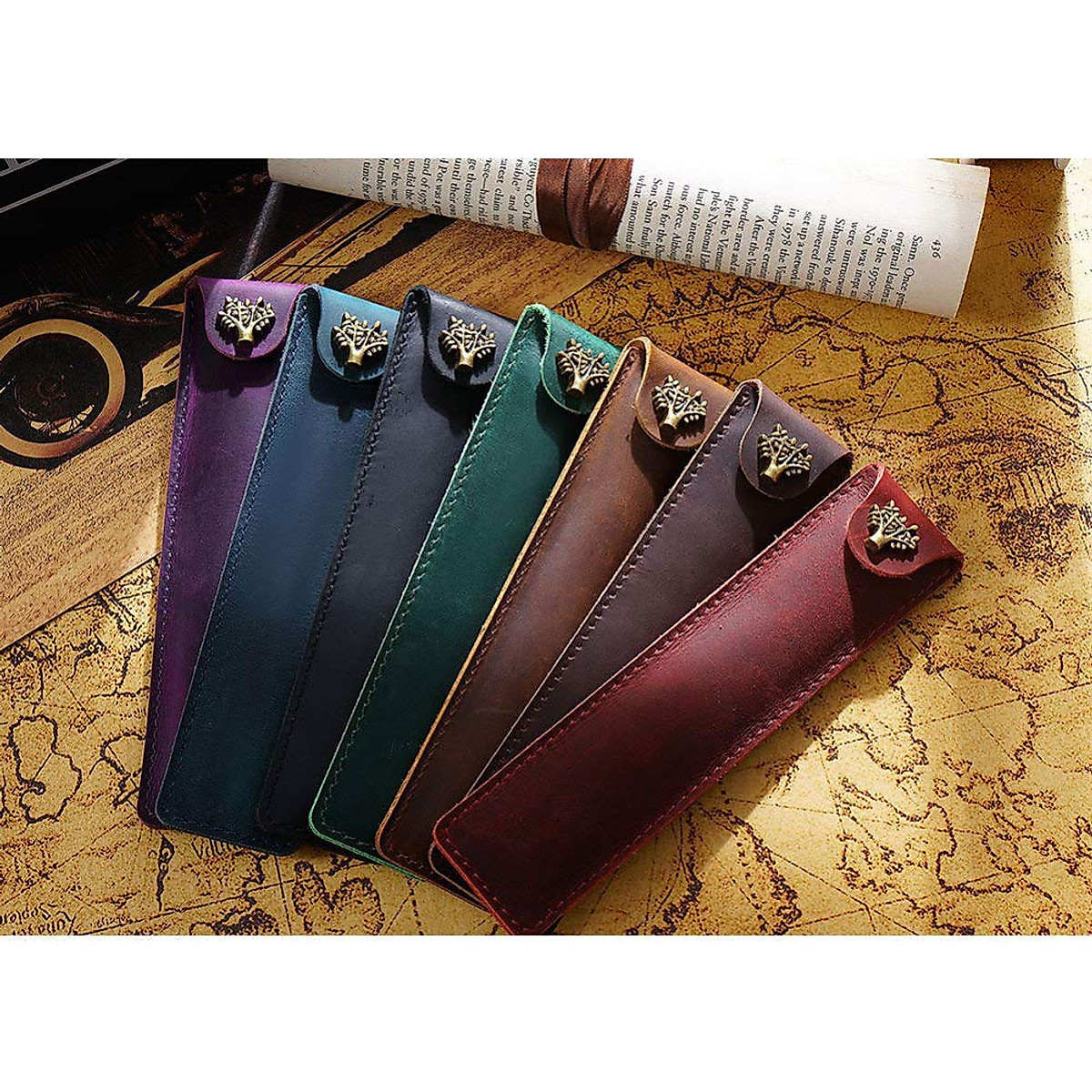 NUOBESTY Leather Pen Pouch Single Pen Case Holder Fountain Pen Pouch Soft Pen Sleeve Cover Durable Pen Case Desk Supplies (Purple)