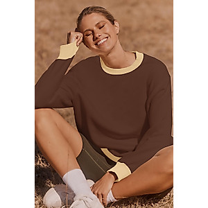 ZESICA Sweatshirt for Women Casual Long Sleeve Crewneck Oversized Pullover Jumper Tunic Tops,Rose,Small