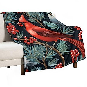 Winter Christmas Cardinal Bird Red Berries Blanket Memorial Christmas Throw Blankets for Bed 40"x50" Soft Cozy Microfiber Throw Blanket for Couch Sofa Bed for Girls Birthday Valentines Gifts
