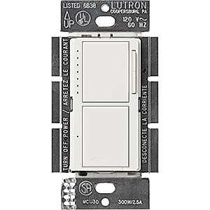 Lutron Maestro Dual Digital Dimmer and Switch, Only for Incandescent and Halogen Bulbs, 300-Watt Single Pole | MA-L3S25-WH | White