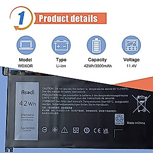 WDXOR WDX0R 42Wh Laptop Battery Compatible with Dell Inspiron 13 15 5000 7000 5570 7579 7378 5567 5565 5379 5378 Latitude 3490 3590 3340 3400 3390 3500 3190 Vostro 5468 5568 P69G Y3F7Y 3CRH3 11.4V