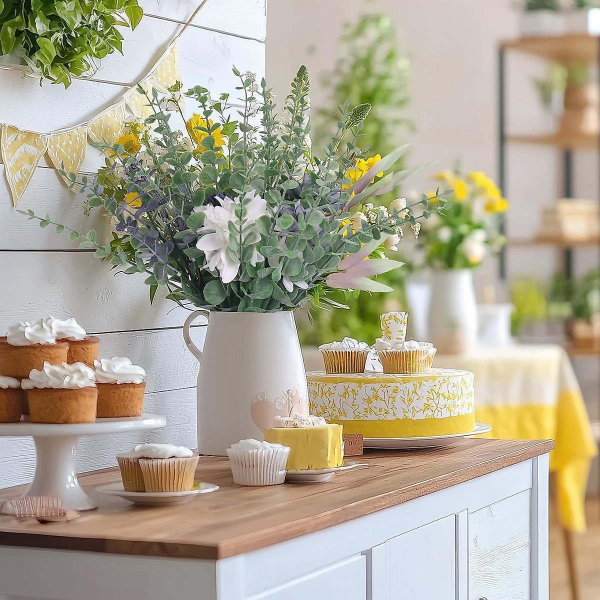 CEWOR 24pcs Eucalyptus Stems Decor Artificial Eucalyptus Leaves Faux Greenery Branches for Wedding Centerpiece Flower Floral Arrangement Farmhouse Home Decoration