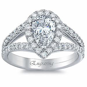 Blocaci Pear Shaped Engagement Rings for Women Platinum Plated Silver 1 Carat Center Moissanite Teardrop Women's Engagement Rings Wessing Anniversary Rings with Text Engraving（size 7