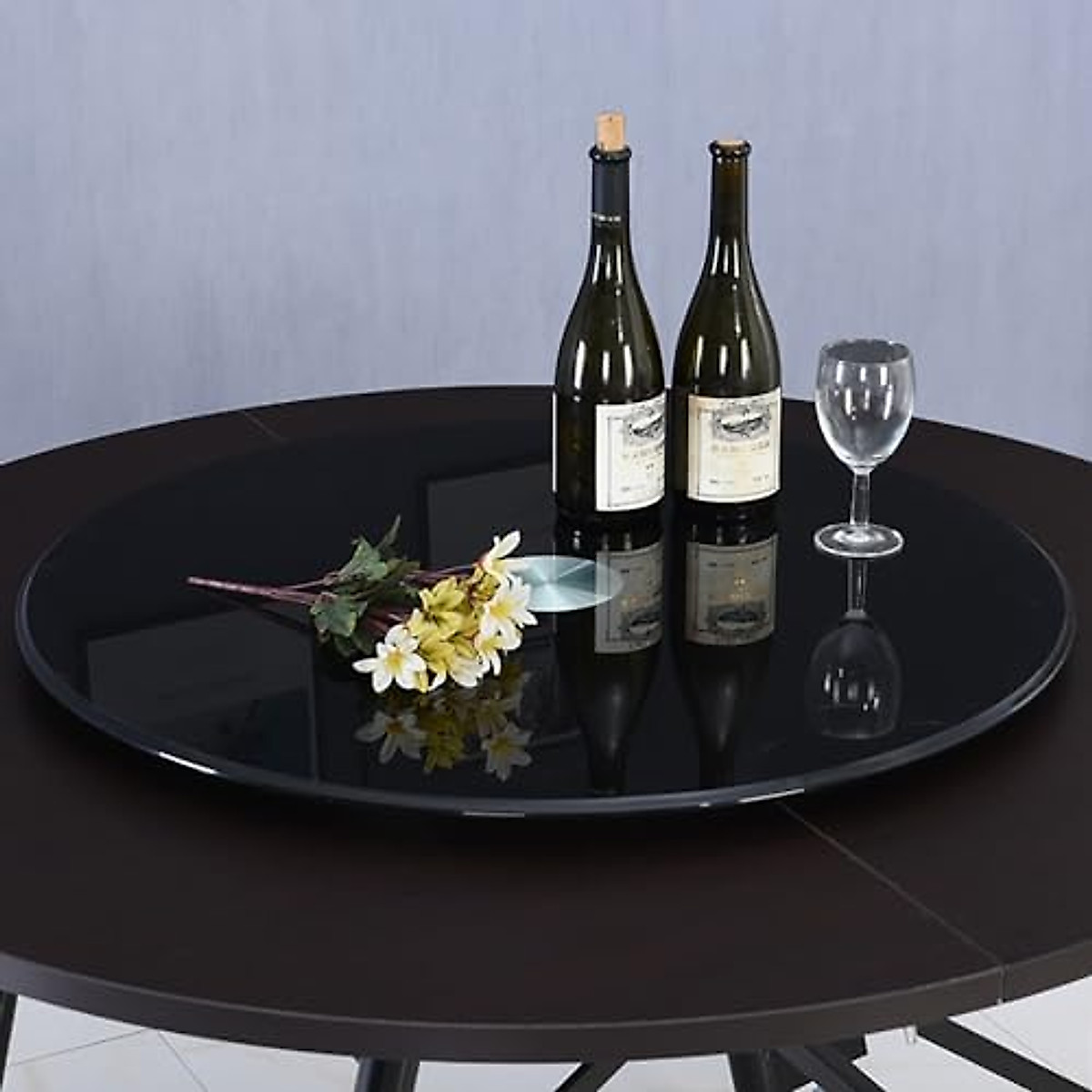 MAGILL 40in Lazy Susan Turntable Black Dining Table Serving Tray for Kitchen，8mm Thick Tempered Glass Rotating Tray，360° Swivel, Large Tabletop Swivel Plate (Color : Black, Size : 80cm/32in)