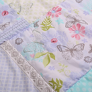 CribMATE 2 PCs Pink Butterfly Themed Nursery Crib Bedding Set 2 PCs Purple Butterfly Nursery Crib Bedding Set Embroidery Butterfly Baby Girl Bedding Cot Set Quilt + Fitted Sheet, 28 X 52