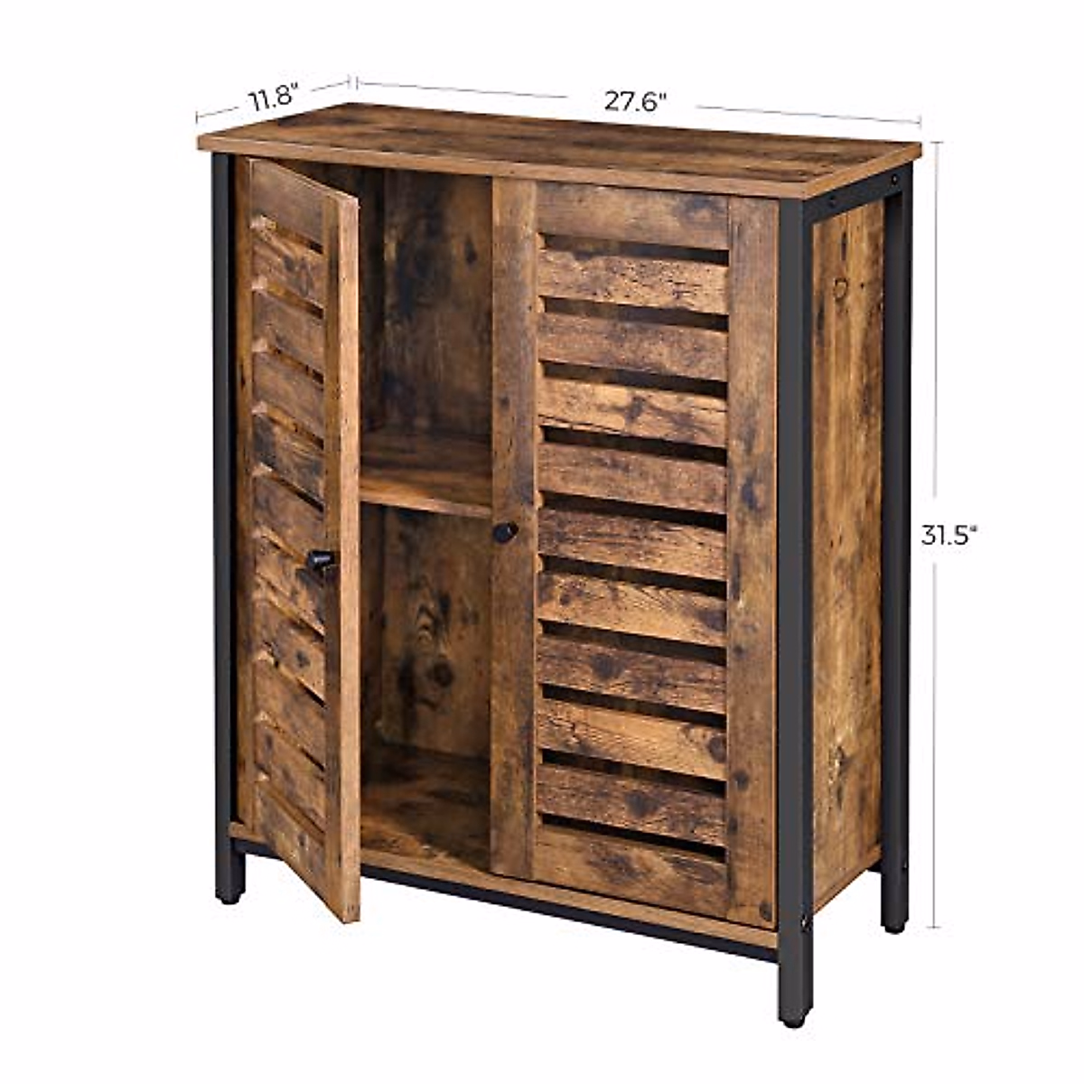 VASAGLE LOWELL Standing Cabinet, Storage Cabinet, Cupboard, Accent Side Cabinet, Sideboard with Louvered Doors, Multifunctional in Living Room, Bedroom, Hallway, Industrial, Rustic Brown ULSC78BX