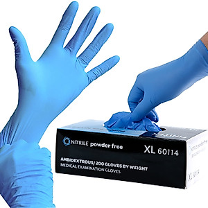 FINITEX Blue Disposable Nitrile Exam Gloves - 200 PCS/BOX 3.5mil Rubber Powder-Free Latex-Free Medical Examination Home Cleaning Food Glove SMALL