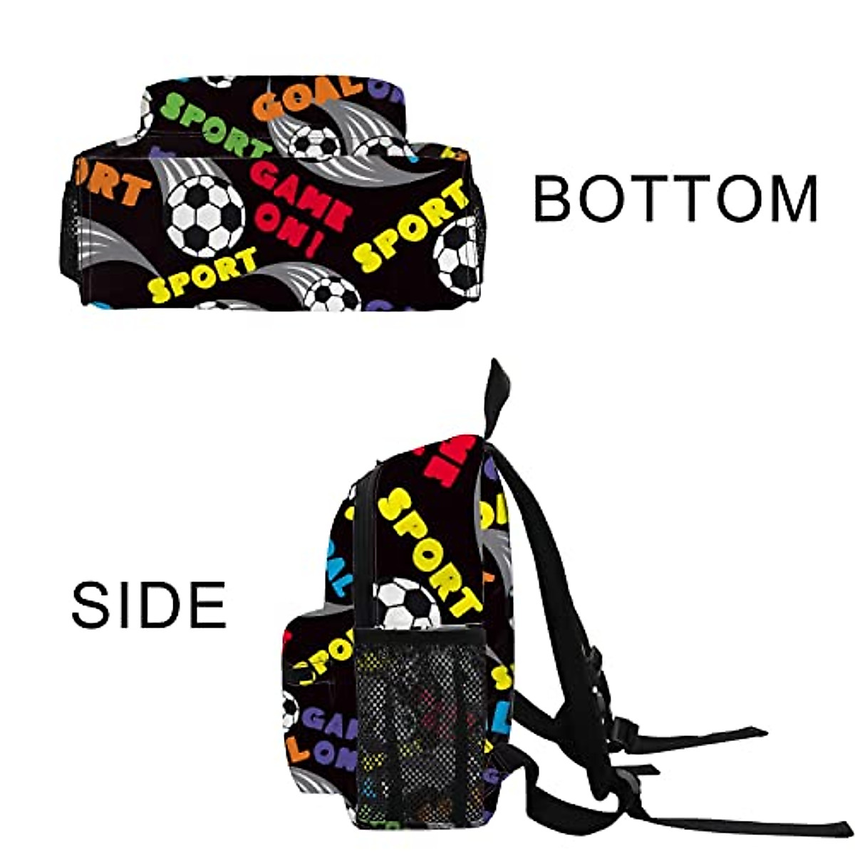 Football Soccer Black Backpack Toddler Girls Boys Preschool School Bag Travel Daypack for Primary Children Students Kids