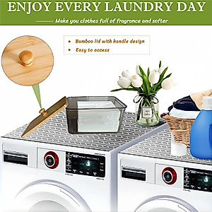 Dryer Sheet Holder with Bamboo Lid,Acrylic Laundry Clear Dryer Sheets Dispenser Container Box for Laundry Room Organization and Storage Holds Sheets, Balls, Clothes Pins, Laundry Pods(1 Pcs, 2 Labels)