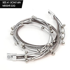 Suyi Women Wrap Bracelet Multilayered Leather Braided Bangle Wrist Cuff Bangles with Magnetic Buckle Silver1