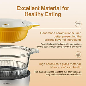 Joydeem Electric Glass Steam Cooker, Ceramic Tagine Pot for Soup, Hot Pot, Seafood, Multi-use Chinese Stew Pot, JD-ZQG9099