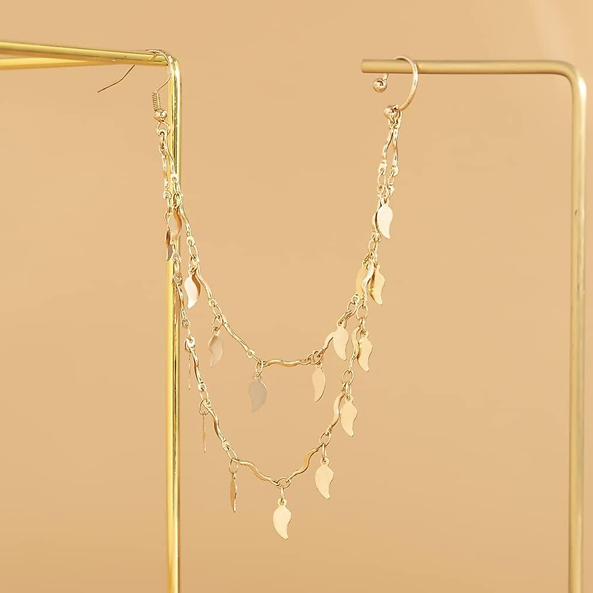 Denifery Nose Rings Hoop Chain Fake Septum Ring Non Piercing Nose Rings with Chain Nose to Ear Chain Nose Ring Body Jewelry for Women and Girls (Gold 1)