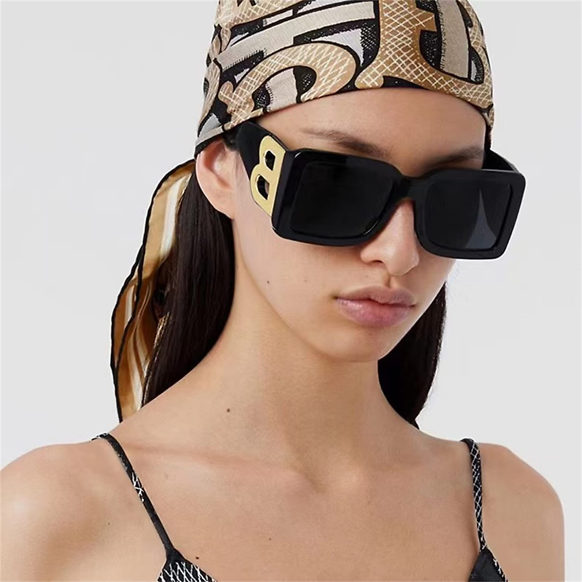 NLEYANB 6 Packs Wholesale Y2K Oversized B Rectangle Square Sunglasses Bulk for Women Men UV400