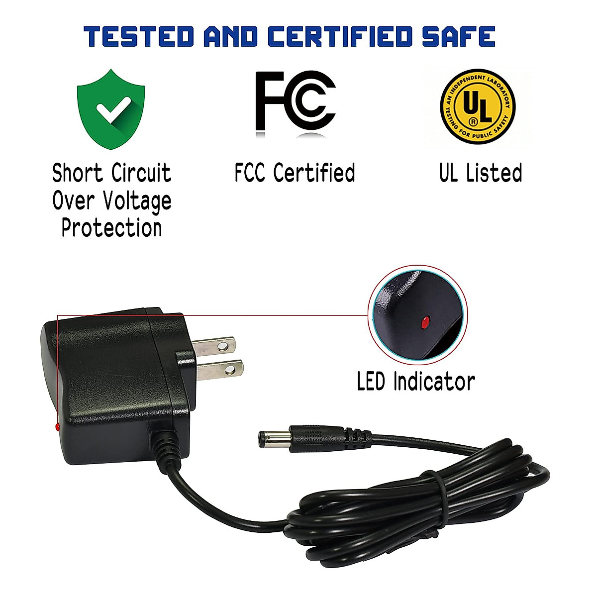VSN 9V 500mA DC Power Supply for Electric Guitar Effects Pedals Center Negative,Guitar Pedal Power Supply,Compatible for Most Effect Pedals