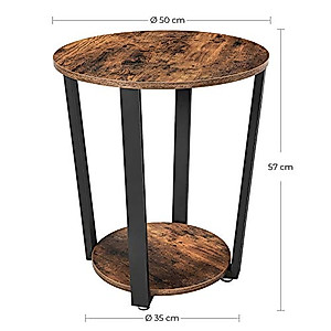 VASAGLE Round End Table with Storage Shelf, Side Tray for Small Space, Easy Assembly, Accent Furniture with Steel Frame, 19.7 x 19.7 x 22.4 (50 x 50 x 57 cm), Rustic Brown