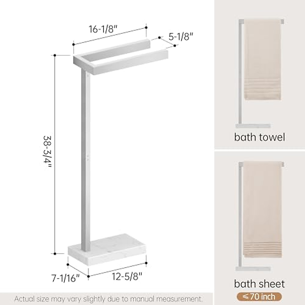 Natural Mable Standing Towel Rack with Weighted Base, KES Free Standing Towel Rack for Bathroom with 2X Wider Sturdy Tube, 2-Tier Towel Stand for Bathroom Floor, Brushed Steel, BTH225-2