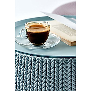 Keter Urban Knit Pouf Ottoman Set of 2 with Storage Table for Patio and Room Décor - Perfect for Balcony, Deck, and Outdoor Seating, Misty Blue & Taupe