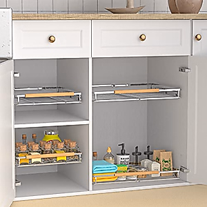 2Pack Expandable Pull Out Drawers for Kitchen Cabinets, Heavy Duty Cabinet Pull Out Shelves, 16.3~26.3"W x 17"D Adjustable Width Pull Out Cabinet Organizer for Home Kitchen Pantry Cupboard (2Pack)