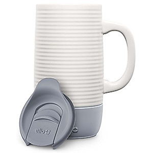 Ello Jane Ceramic Travel Mug with Handle, Splash-Resistant Slider Lid and Built in Coaster, Perfect for Coffee and Tea, BPA Free, Dishwasher Safe, Gray, 18oz