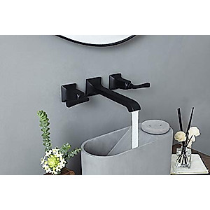 SITGES Bathroom Wall Faucet, Heavy Duty, Brass Constructed Wall Mount Faucet with Metal Lever Handles, Rough in Valve Included (Matte Black)