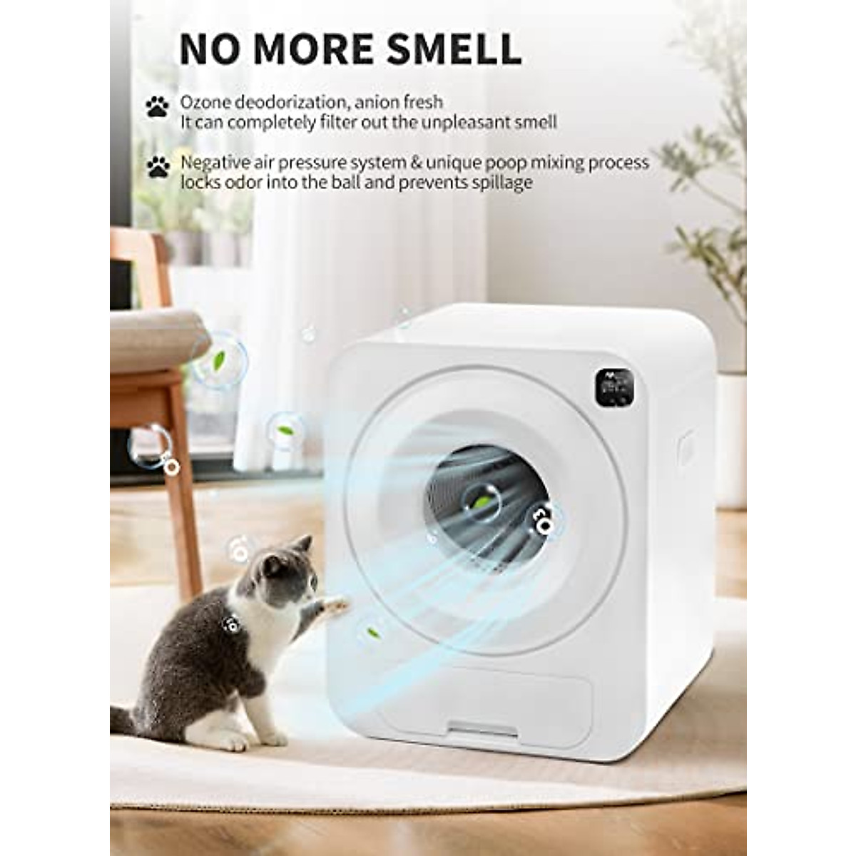 Self-Cleaning Cat Litter Box, No Scooping Automatic Cat Litter Box with APP Control/Odor Removal/Health Monitor/Safe Lock, Smart Large Kitty Litter for All Kinds of Clumping Cat Litter (2023 New)