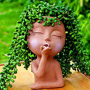 LovTocTic Head, Face Planters, Kissing Girl Flowerpot, Lady Head Flower Pot, Female Kiss Faces Small Resin Art Succulent Pots for Indoor Outdoor Plants, Kissy Brown