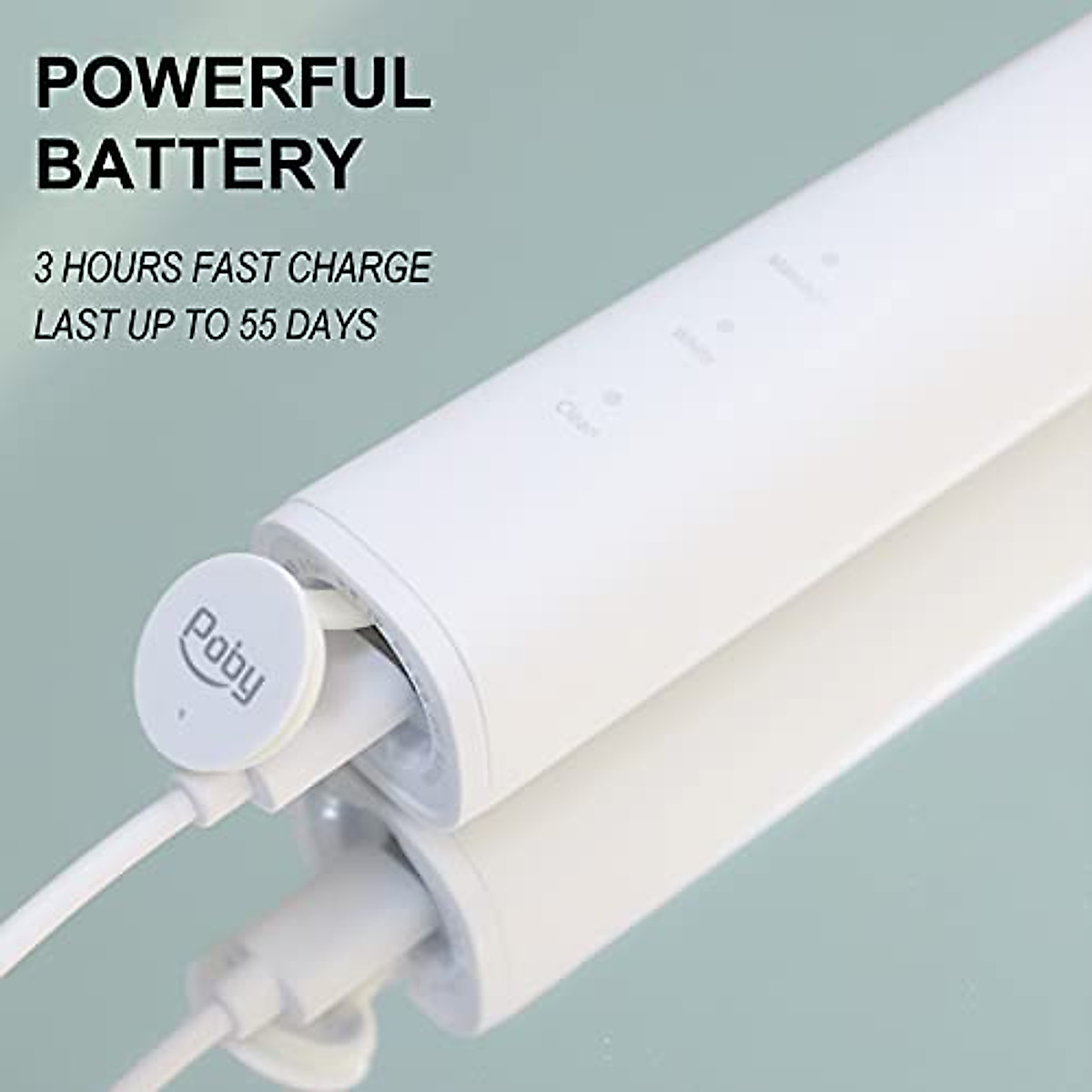 GRISHKO Poby Electric Toothbrush for Adults - Rechargeable Clean Tooth Brush Charge for 2 Hours Using 55 Days with 3 Modes and Smart Timer, IPX7 Waterproof Whitening Electric Toothbrush(White)