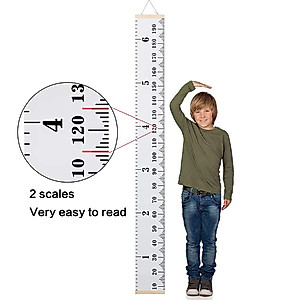 Smlper Growth Chart for Kids,Child Height Chart Ruler for Wall,Wood Frame Fabric Canvas Height Measurement Ruler for Kids Nursery Room,Removable Wall Decor 79"x7.9"