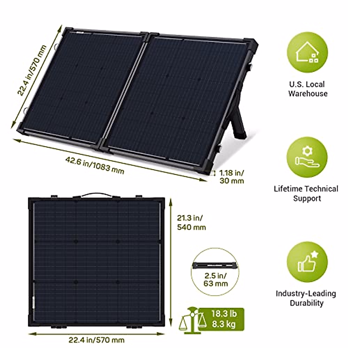 HQST 100 Watt 12 Volt 9BB Cell Portable Solar Panel Suitcase w/ 30 Amp PWM Charge Controller for Solar Generator, Power Station, Battery Charging, RV, Camping, Off-Grid