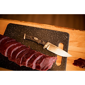 Old Timer Heritage Series 169OT 10.25in Fixed Blade Knife with Stainless Steel Drop Point Blade, Laminate Wood Handle, Full Tang Design, and Leather Sheath for Hunting, Camping, EDC, and Outdoors