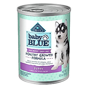 Blue Buffalo Baby BLUE Healthy Growth Formula Grain Free High Protein, Natural Puppy Wet Dog Food, Turkey and Potato Recipe 12.5-oz Cans (Pack of 12)