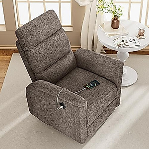 Koorlian Electric Power Recliner Chair, Fabric Recliner for Adults with USB Ports, Adjustable Reclining Sofa with Padded Seat Backrest, Single Small Home Theater Recliner for Living Room, Brown