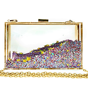JeVenis Womens Transparent Sequins Chain Clutch Evening Handbag Party Cross-body Purse (New Multicoloured)