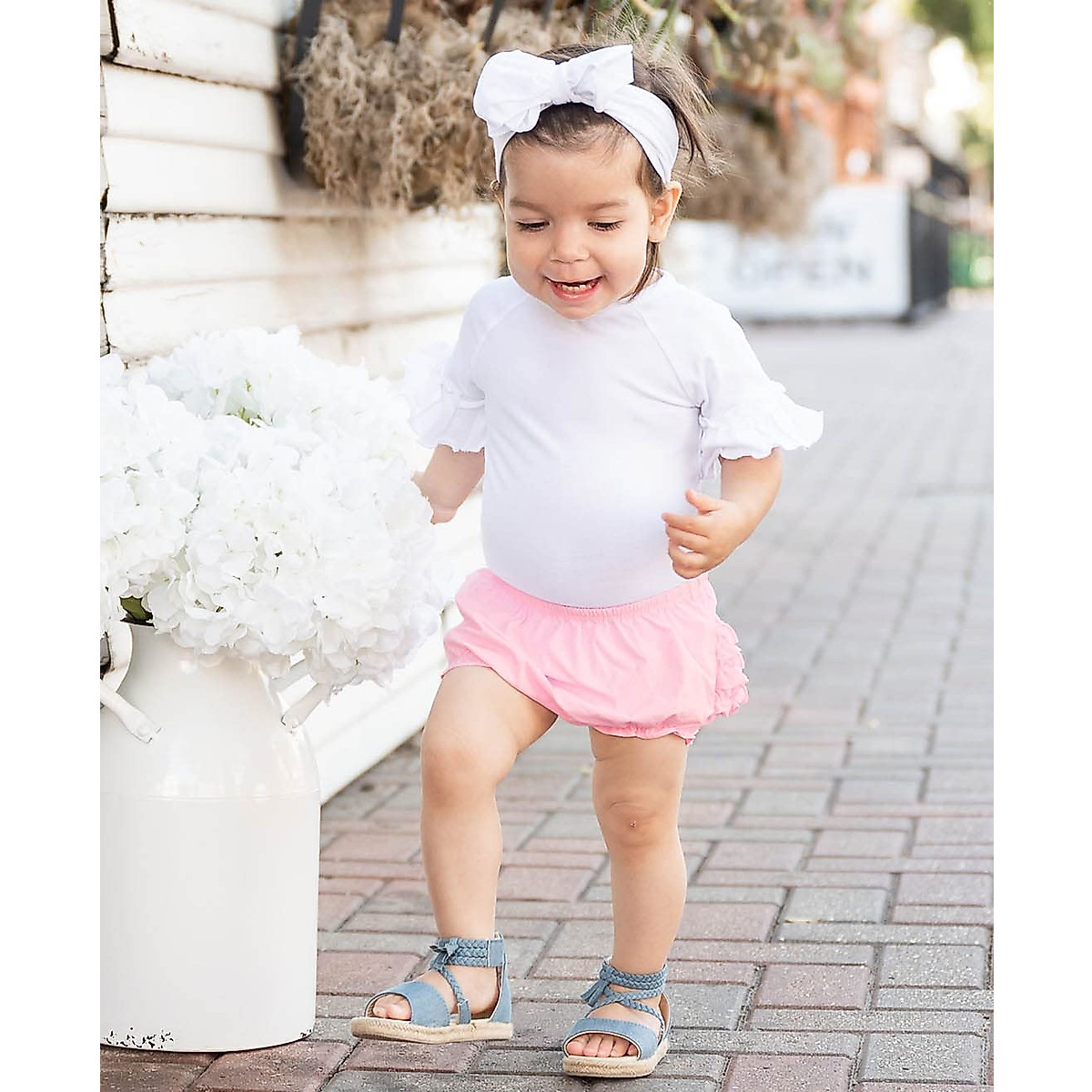 RuffleButts® Baby/Toddler Girls White Ruffle Sleeve Bodysuit - 18-24m