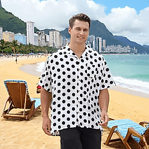 DOKKIA Men's Casual Tropical Floral Short Sleeve Luau Beach Aloha Hawaiian Shirt Polka Dot White Black XX-Large