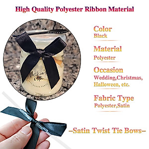 50 Pack Black Satin Ribbon Twist Tie Bows for Treat Bags, Gift Bags, Bakery Candy Bags and Package Decorating Ribbon Bow, Bowknot for Gifts