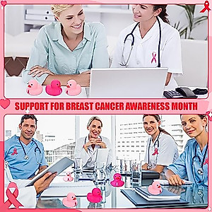 Libima 100 Pcs Mental Health Gifts Ribbon Rubber Duck Leukemia Awareness Products Health Awareness Gifts Small Rubber Ducky for Cancer Health Disease Event Public Charity Supplies (Pink, Rose Red)