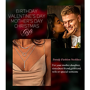 Boho Sterling Silver Dainty Layered Triple Layer Long Stacked Lariat Choker Stack Necklaces for Women Bar Circle Multi 3 Layering Chains