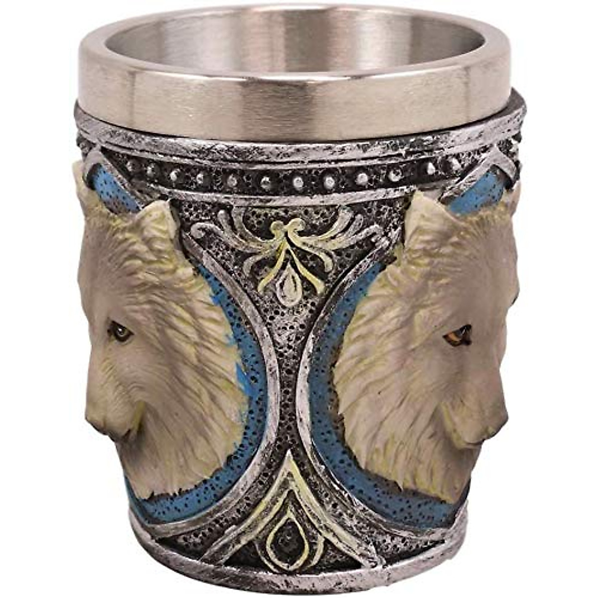 Ebros Pack Of 2 Full Moon Mythical Animal Spirit Gray And White Alpha Wolf Themed 2-Ounce Shot Glass Resin Housing With Stainless Steel Liners Wolves or Timberwolves Themed Souvenirs Favors